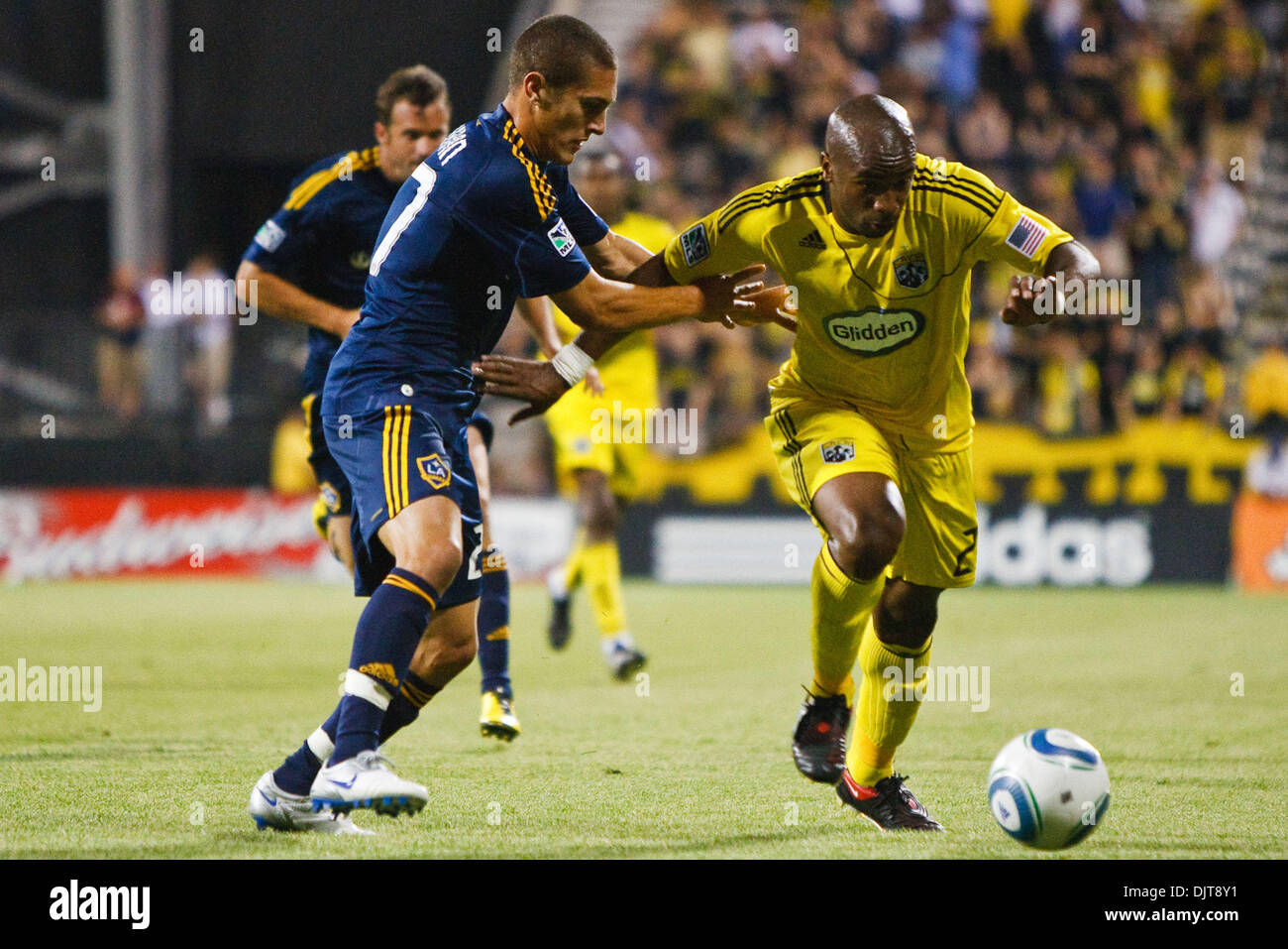 Crew forward Emilio Renteria (#20) moves the ball downfield while ...