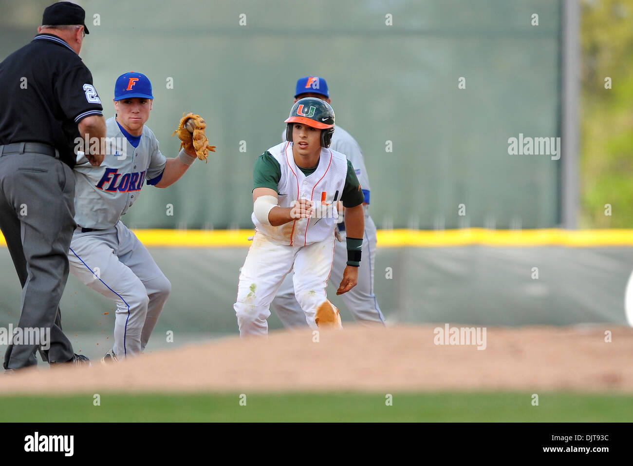 Umpire calls University of Miami's shortstop Stephen Perez out. The 5th ...