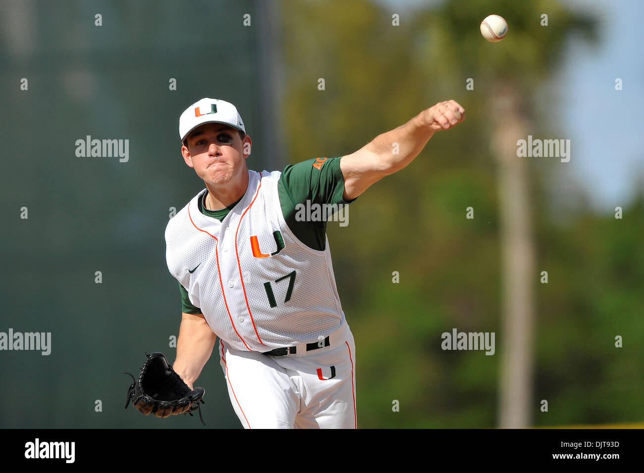 University of Miami's Eric Erickson throws a pitch against the.5th ...