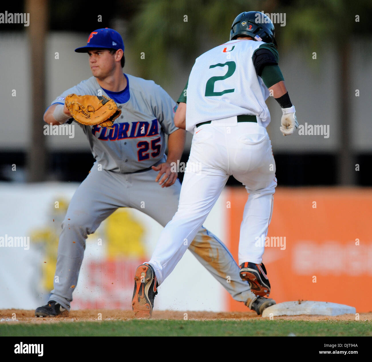University of Miami's is out at first base. The 5th ranked Florida ...