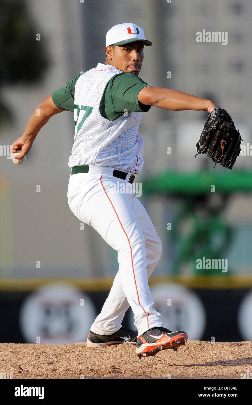University of Miami's Daniel Miranda prepares to fire a pitch..The 5th ...