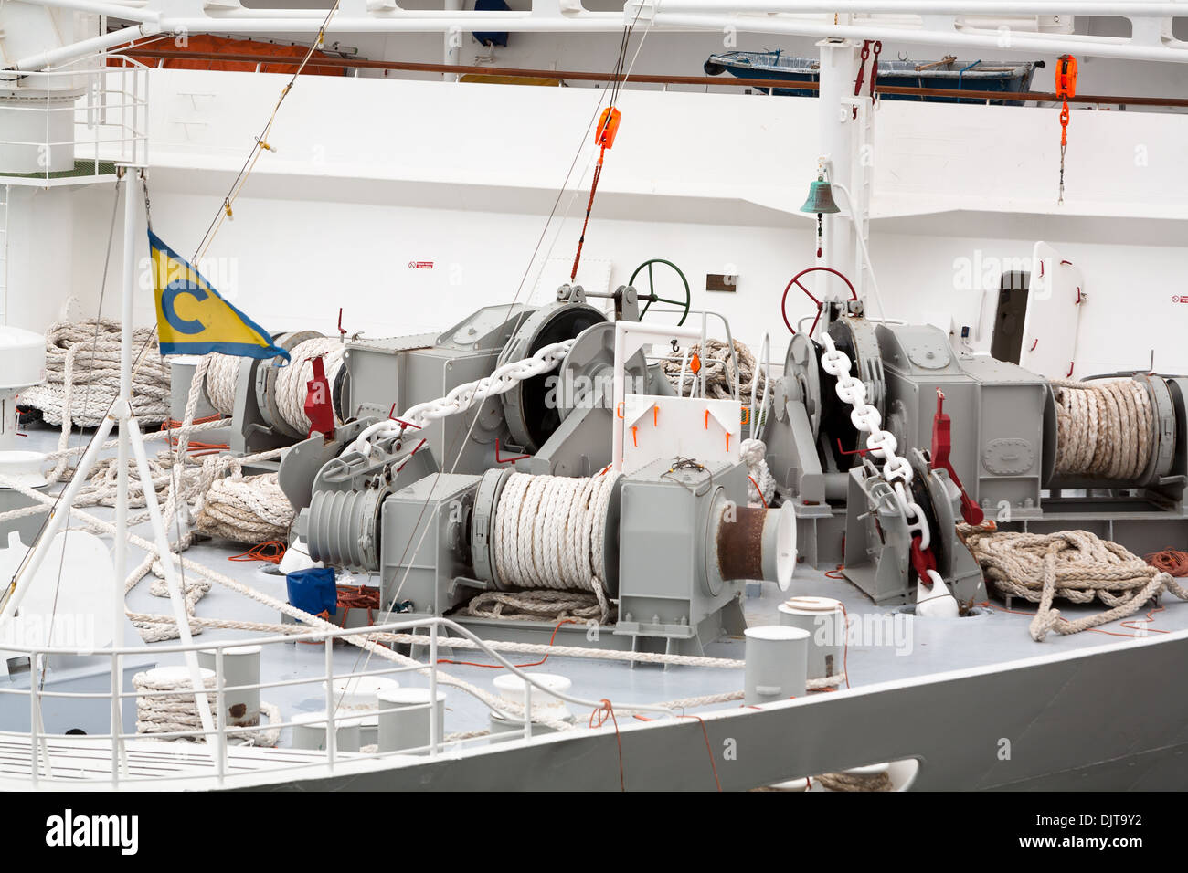 capstans on board ship. Naples Harbour Stock Photo - Alamy