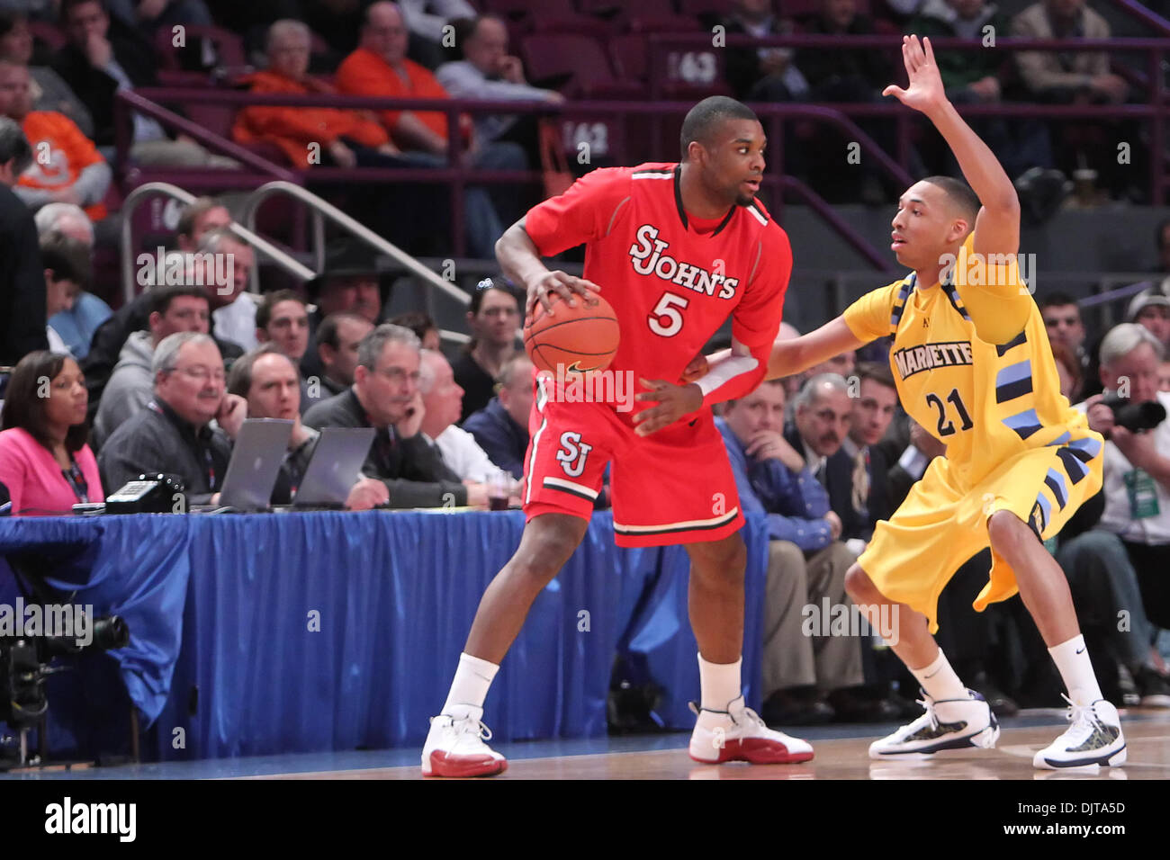 10March 2010: St. John's forward Sean Evans #5 with ball as Marquette ...