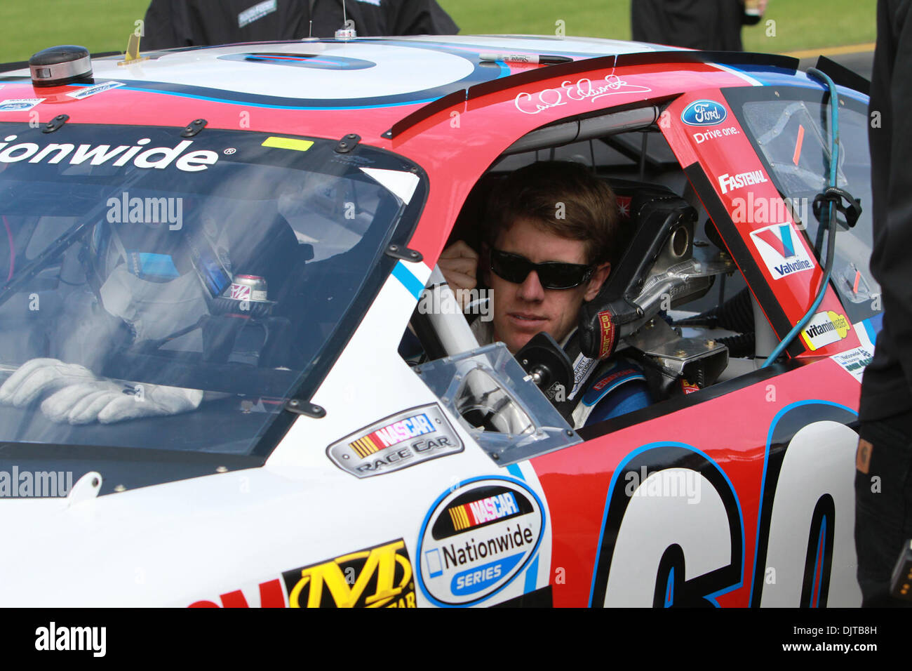 Car; Edwards sits in his #60 Valvoline car as he prepares to make his ...
