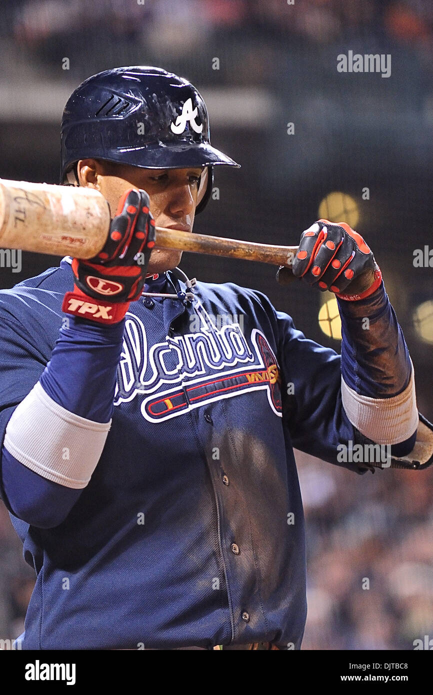 San Francisco, CA: Yunel Escobar (19) inspecting his bat against the ...