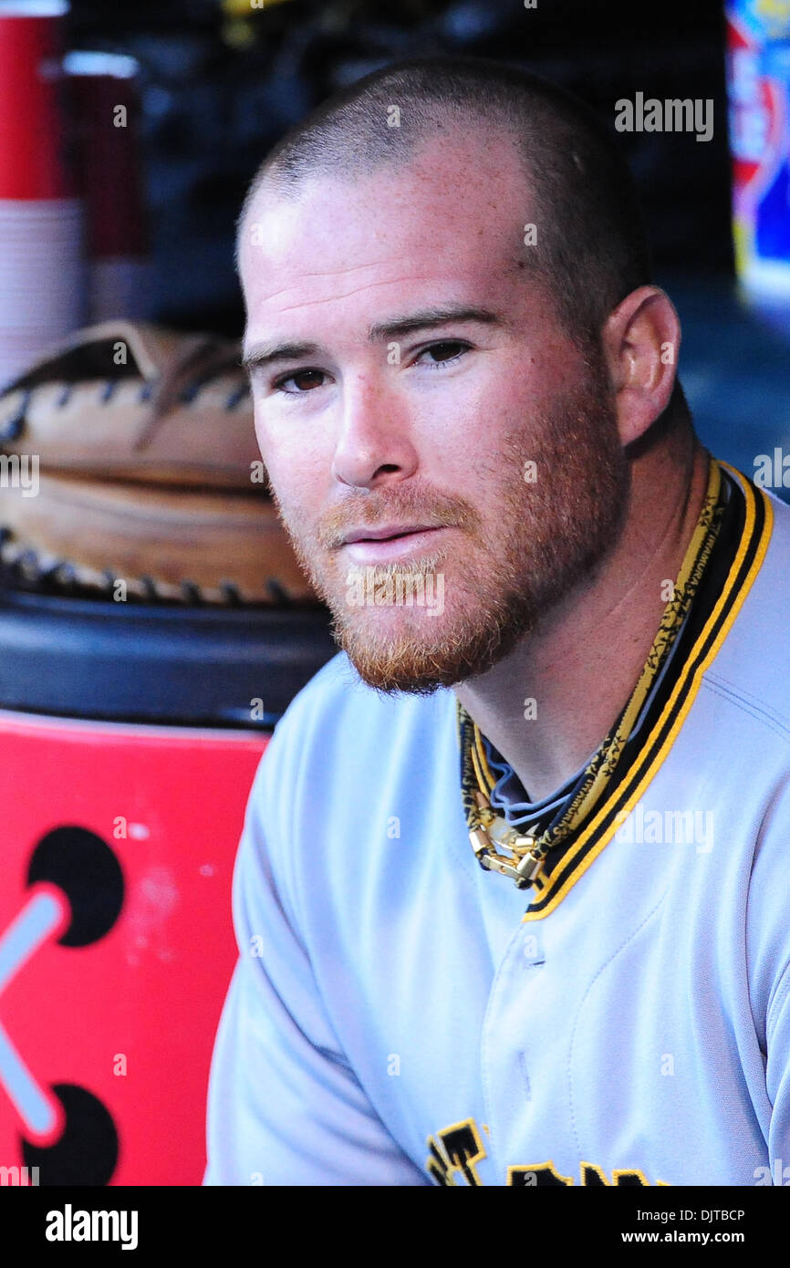 San Francisco, CA: Pittsburgh Pirate catcher Ryan Doumit (41) watching ...