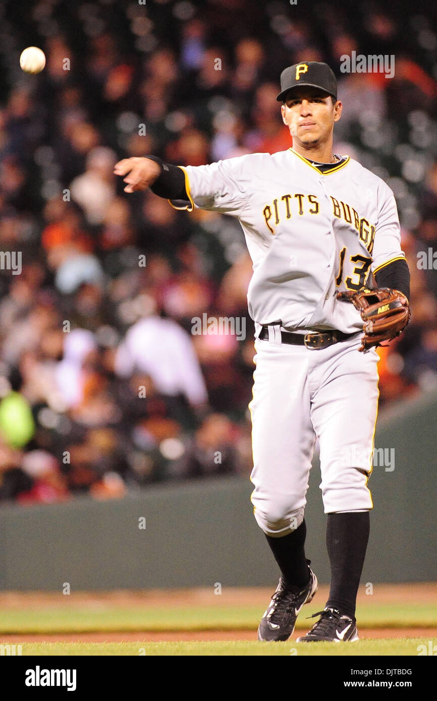 San Francisco, CA: Pittsburgh Pirate shortstop Ronny Cedeno (13) throws ...