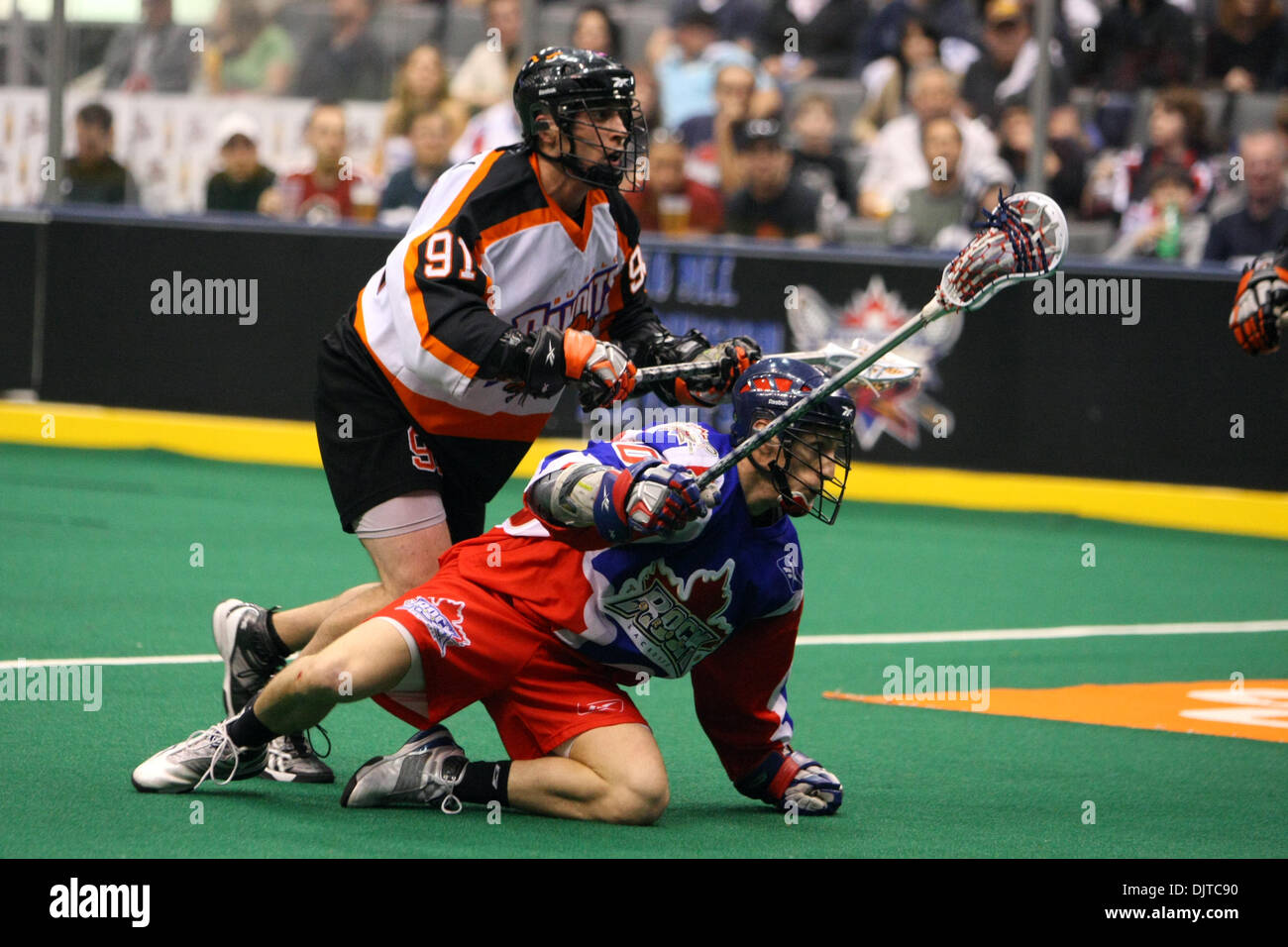Buffalo Bandits defensman Darryl Gibson (91) and Toronto Rock ...