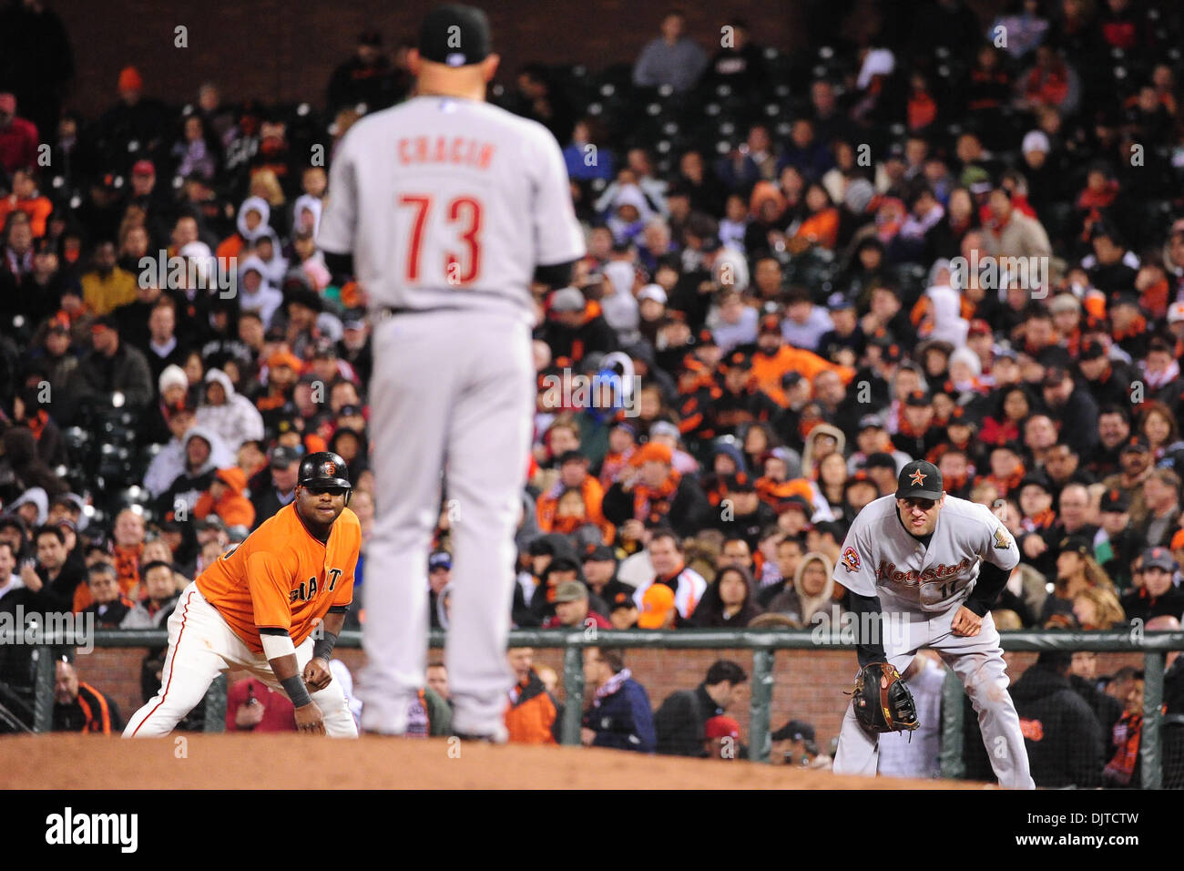 San Francisco, CA: Houston Astros' pitcher Gustavo Chacin (73) looks to ...
