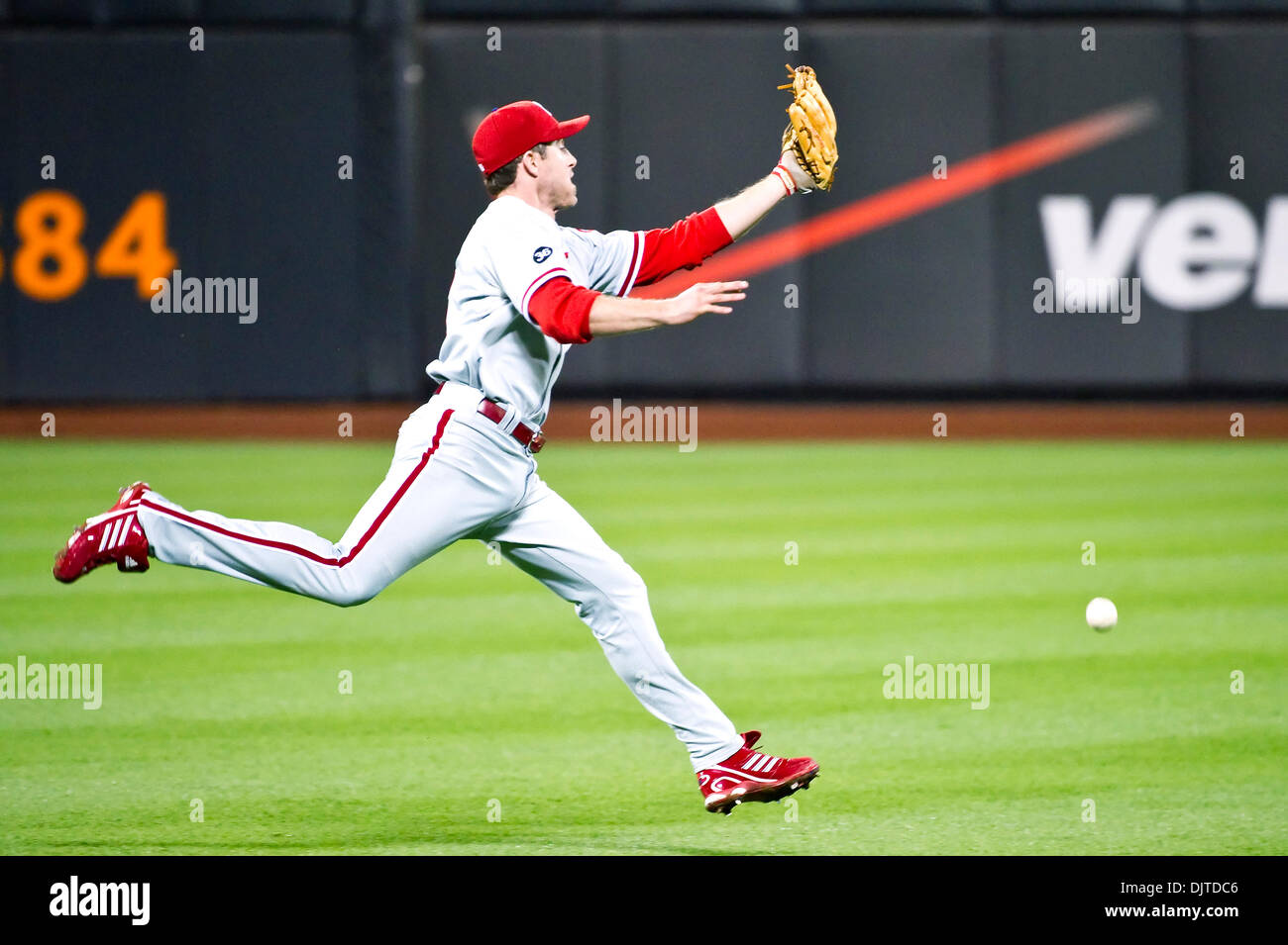 Phillies second baseman Chase Utley #26 can't reach a pop up into ...