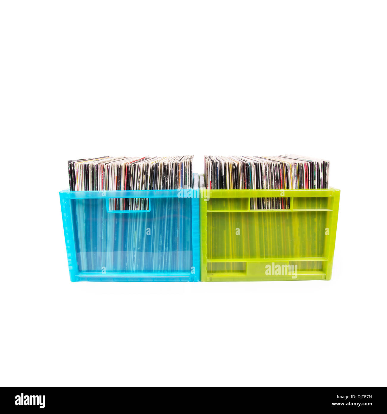Rare records in two plastic boxes, closeup Stock Photo - Alamy