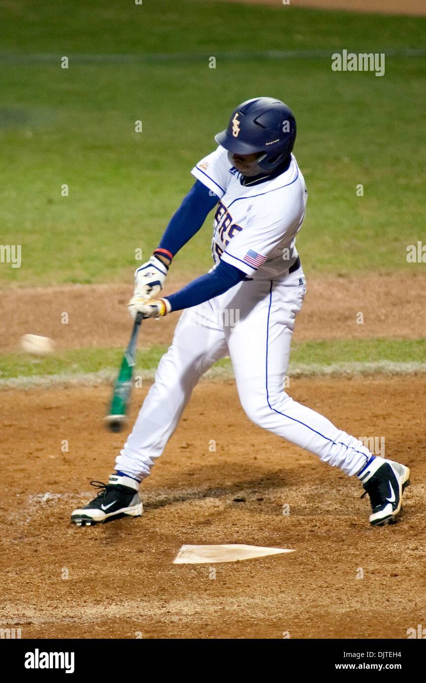 Pepperdine at LSU, LSU outfielder Leon Landry (6) hits a pitch during a ...