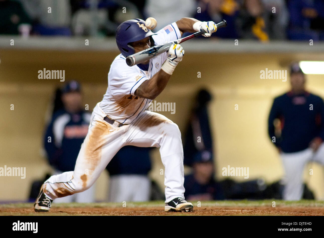 Pepperdine at LSU, LSU outfielder Trey Watkins (3) bunts during a game ...