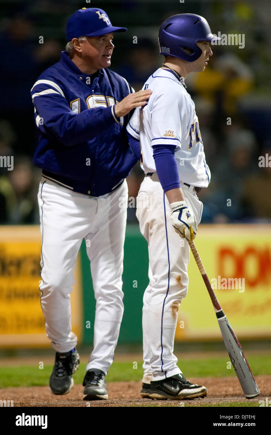 Pepperdine at LSU, LSU Head Coach Paul Maineiri talks with one of his ...