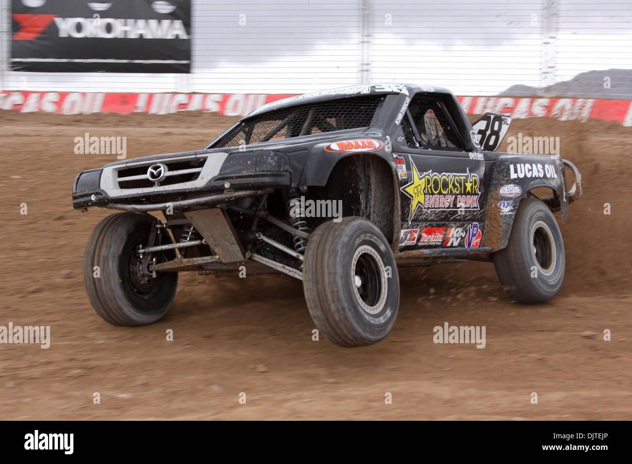 March 6 and 7, 2010, FMX icon Brian Deegan#38 lifts a wheel as he goes ...
