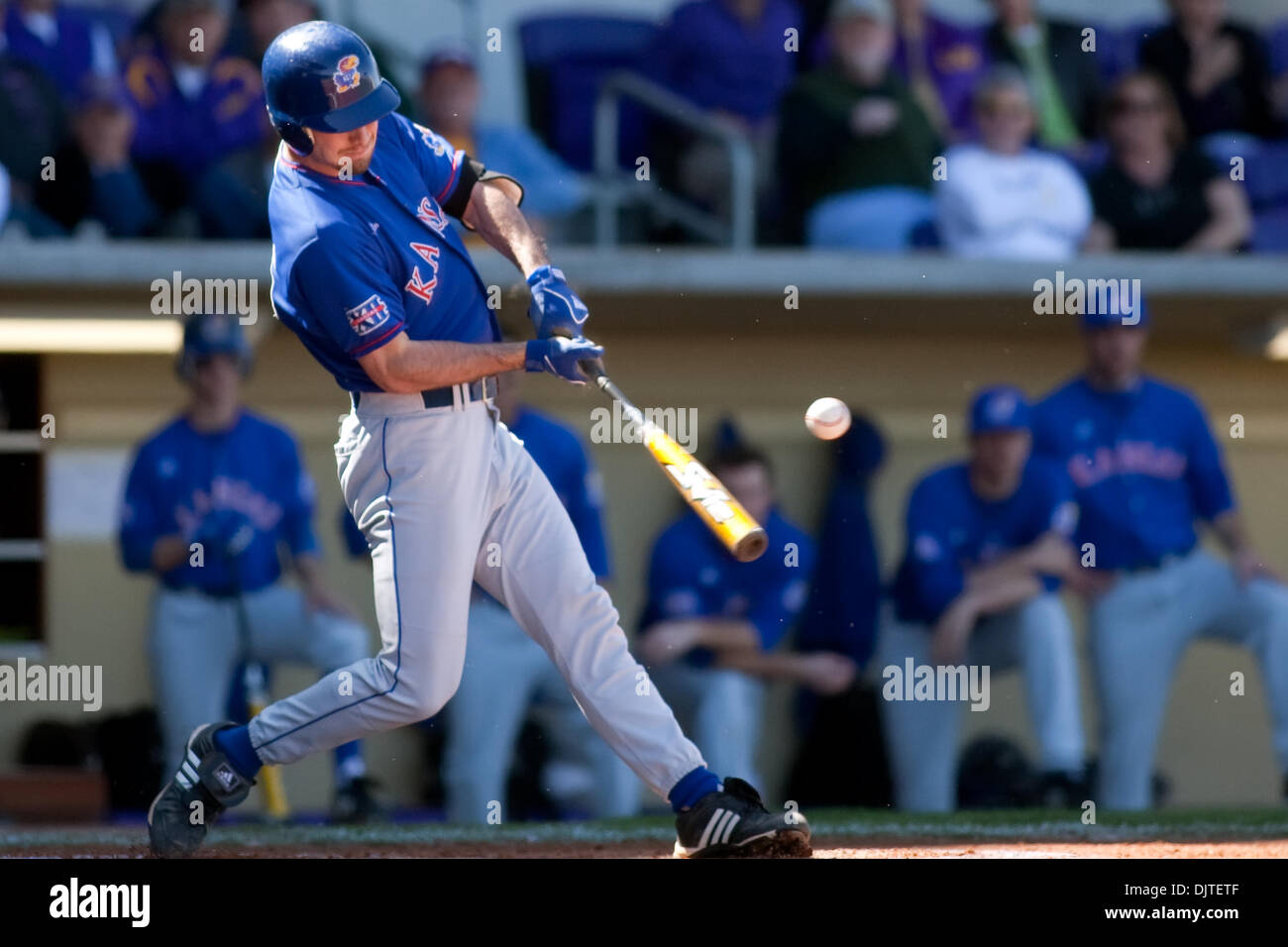 12 March 2010: Kansas at LSU, Kansas outfielder Casey Lytle hits a ...