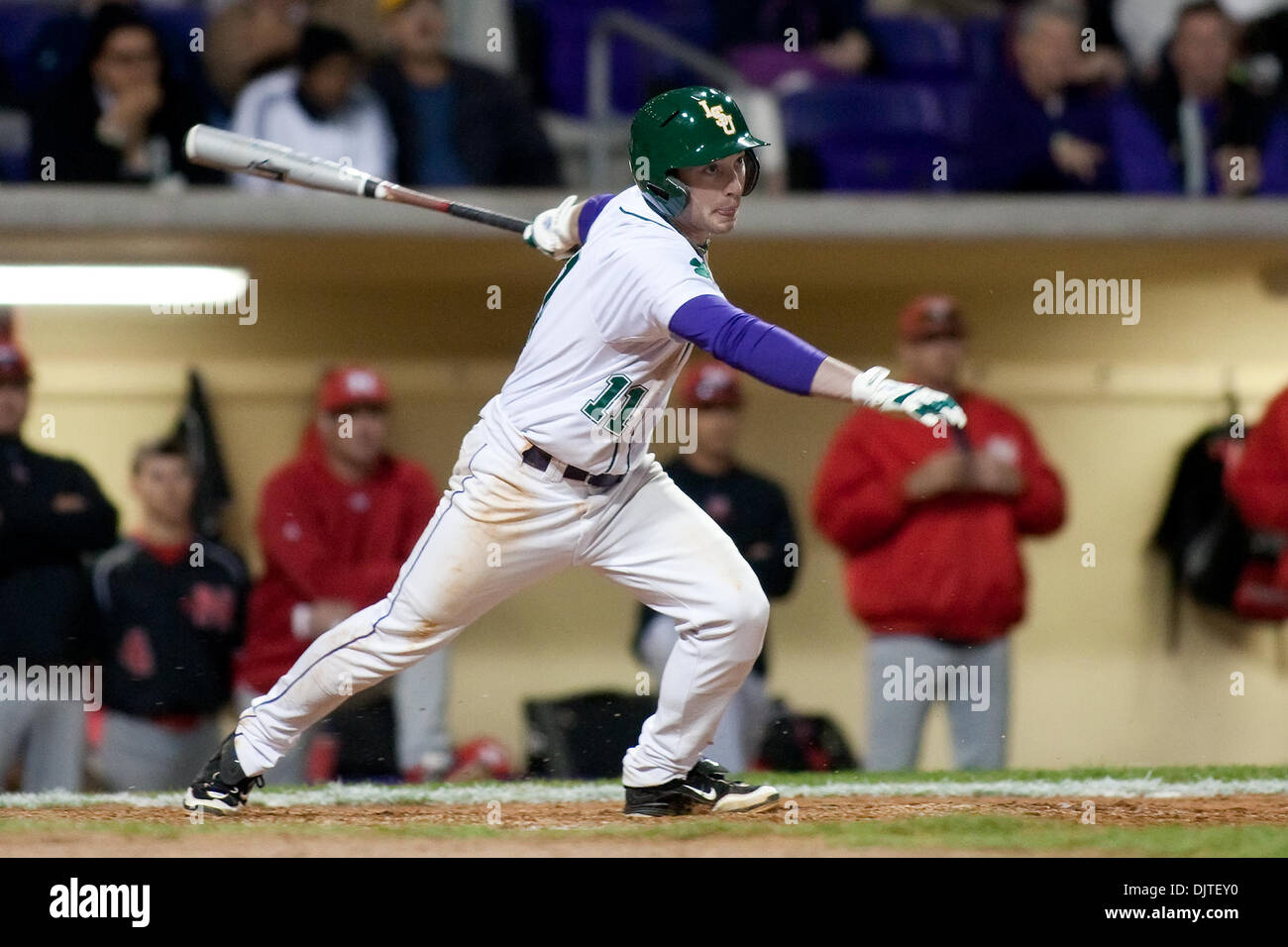 Nicholls State at LSU; LSU infielder Tyler Hanover (11) hits a pitch ...