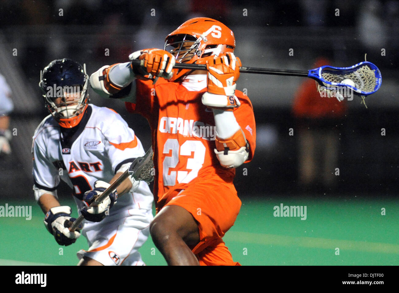 Syracuse midfielder Jovan Miller (23) looks to take the shot in the ...