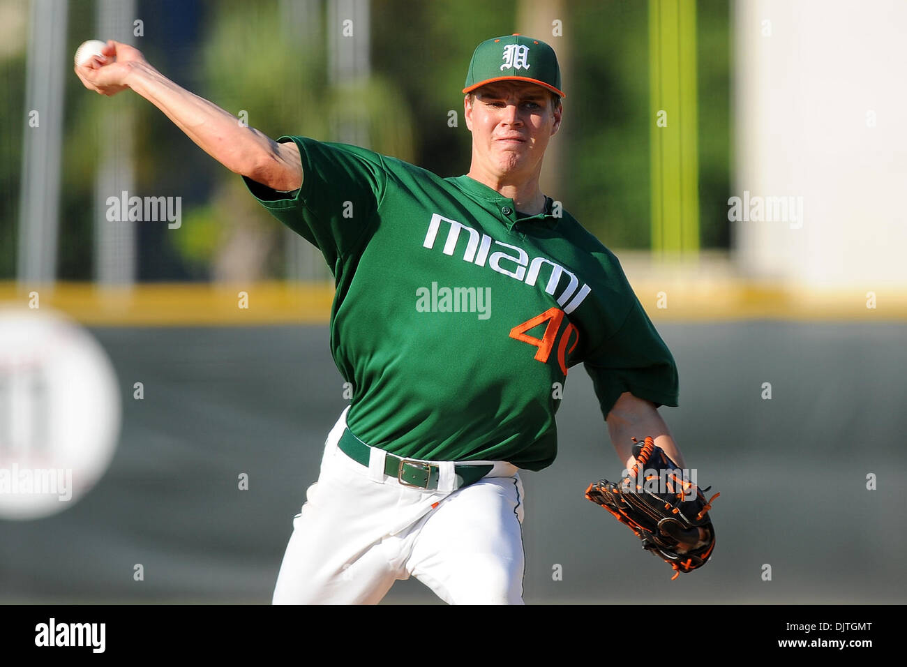 Miami Hurricanes pitcher Eric Whaley (40). The 14th ranked Miami ...