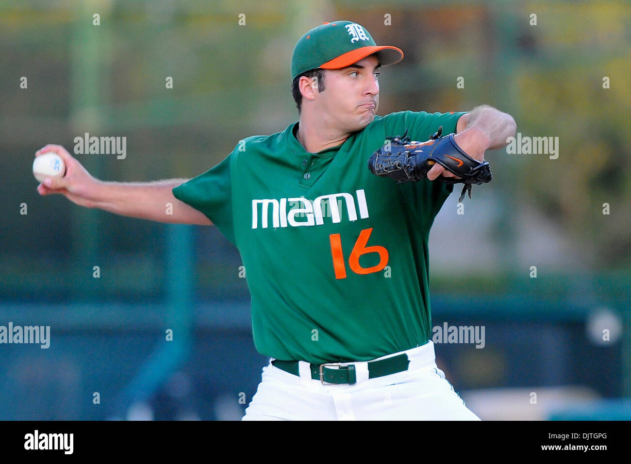 Miami Hurricanes pitcher Travis Miller (16) in relief. The 14th ranked ...