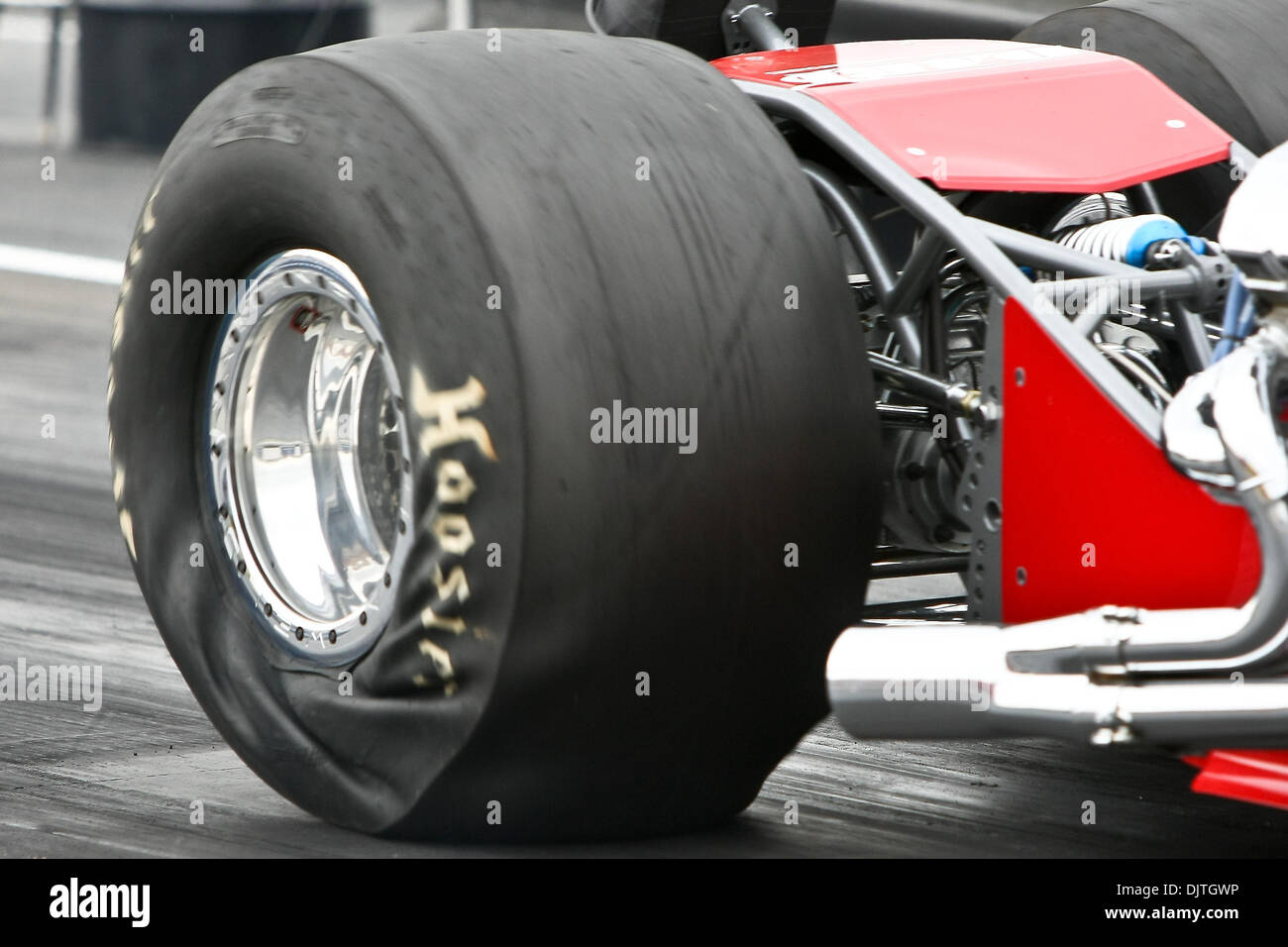 30 April 2010: Tires of a super comp dragster gripping the track on day ...
