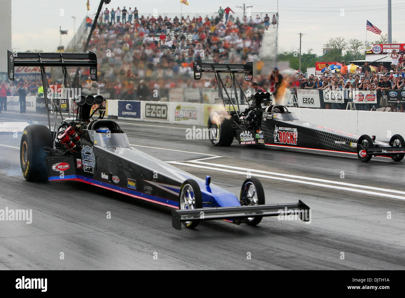 1 May 2010: Two Top Fuel Dragster leave the starting line on the final ...