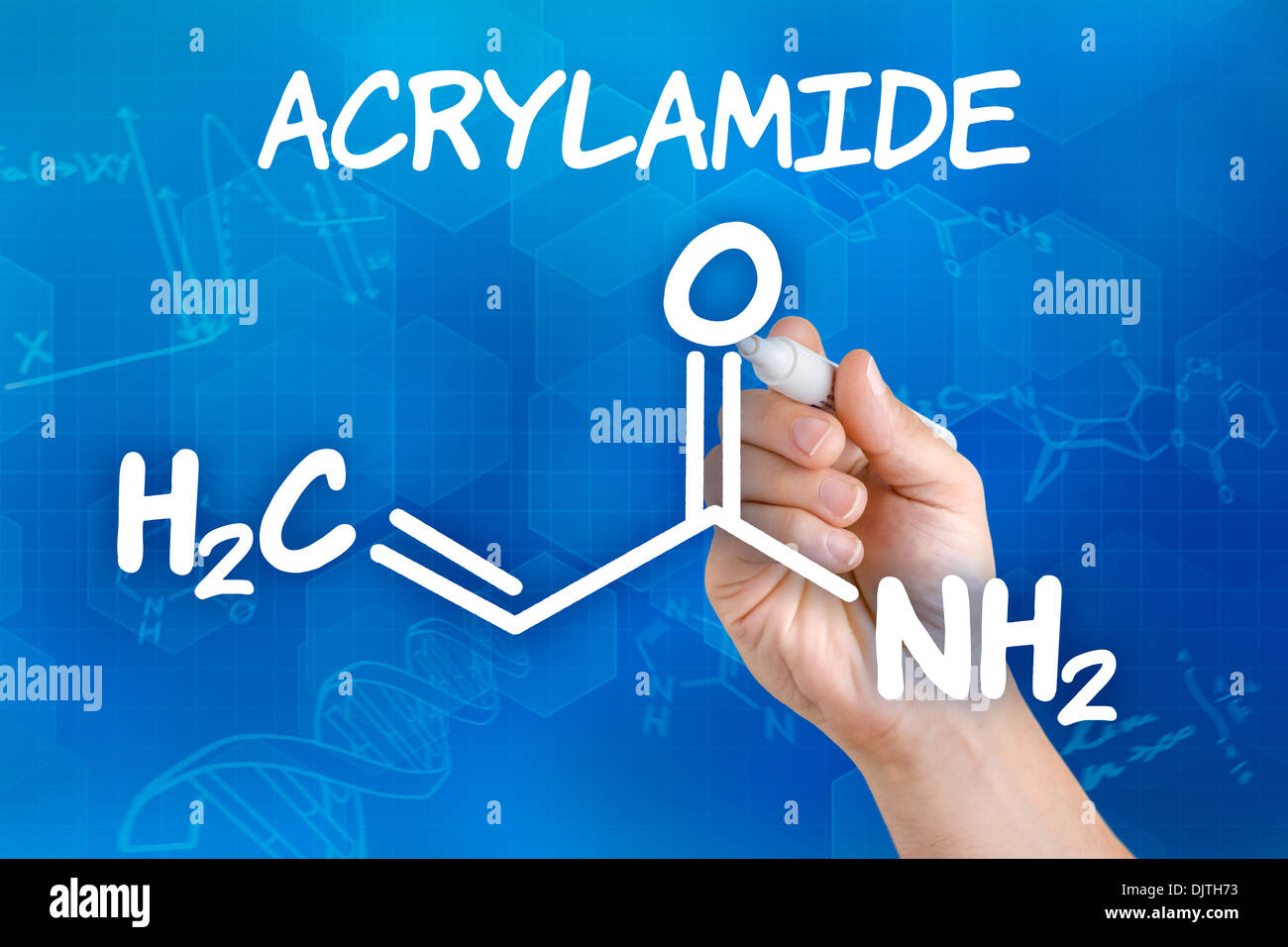 Hand with pen drawing the chemical formula of acrylamide Stock Photo ...