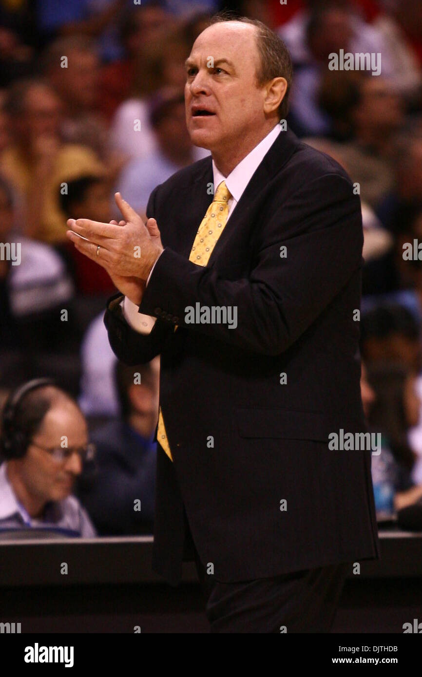 UCLA head coach Ben Howland urges his team on, during the first half of ...