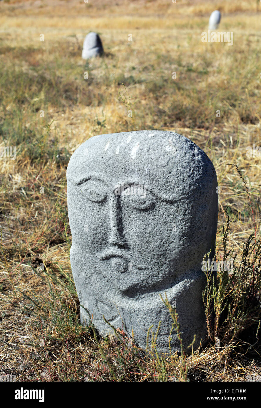 Balbals, ancient Turkic sculptures (6th-10th century), near Burana ...