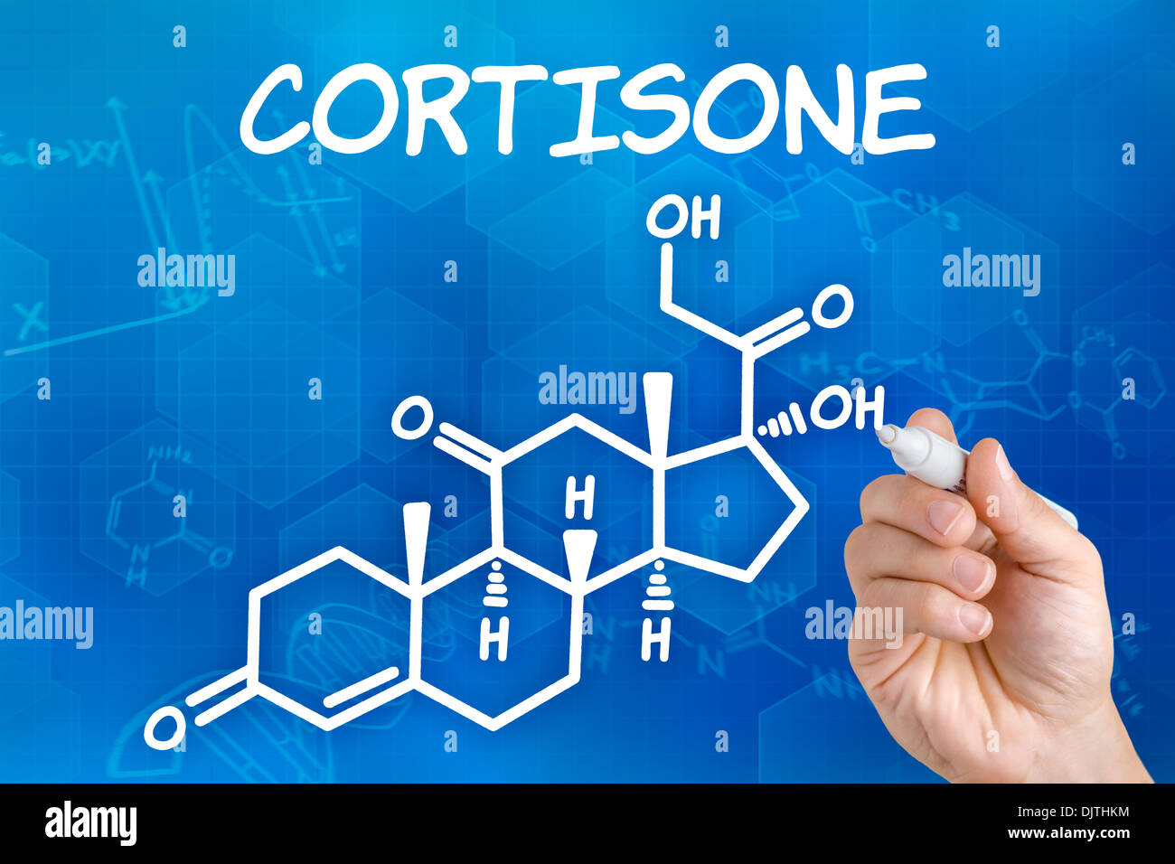 Hand with pen drawing the chemical formula of cortisone Stock Photo - Alamy