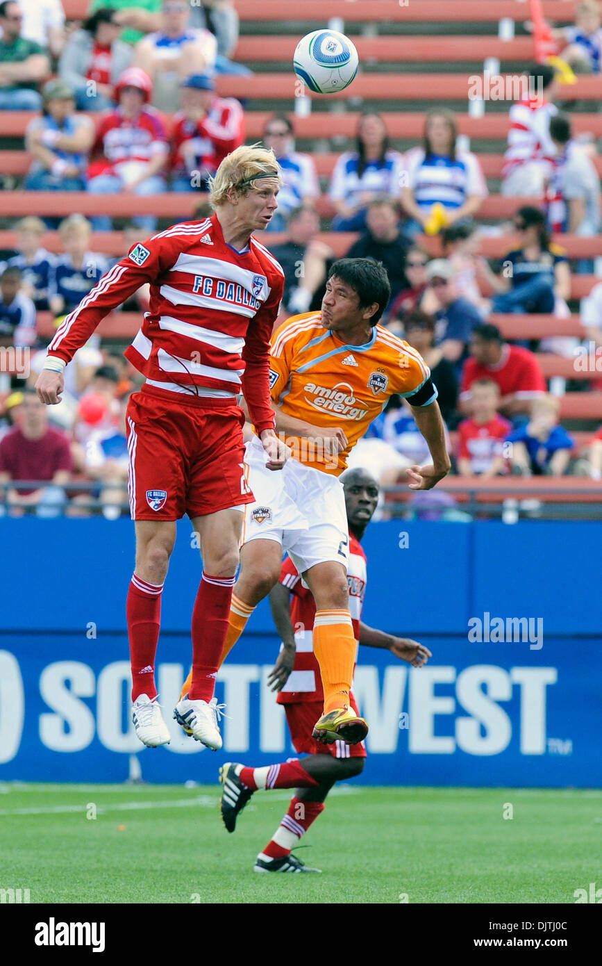 FC Dallas midfielder Brek Shea (20) goes up for the header in the ...