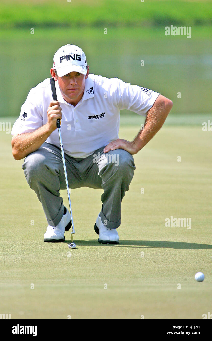 Lee Westwood studies the green on the 8th hole. Shell Houston Open at ...