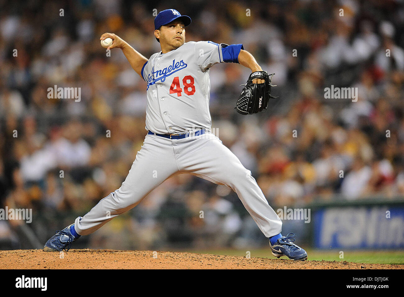 LA Dodgers RP #48 Ortiz delivers a pitch vs the Pittsburgh Pirates at ...