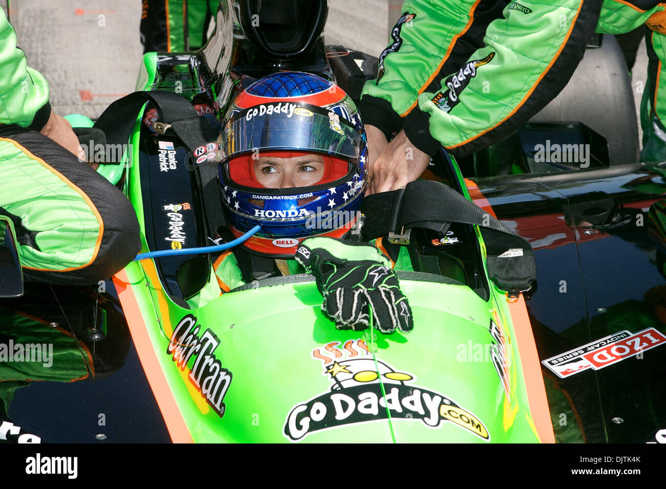 Danica Patrick, driver of the number 7 Team GoDaddy.com car, is ...