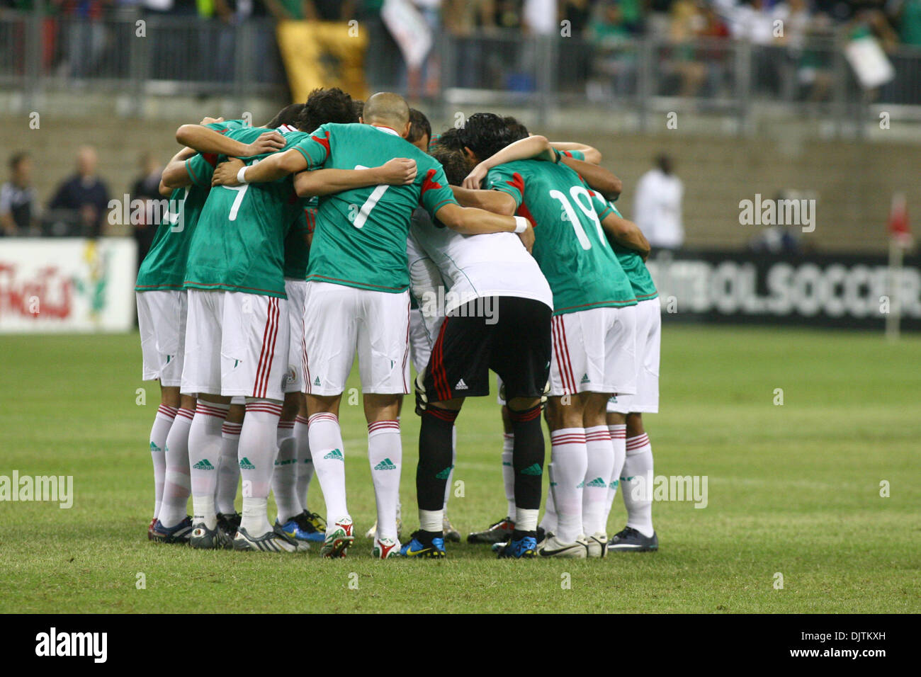 Team Mexico huddles before the game begins. Mexico defeated Angola 1-0 ...