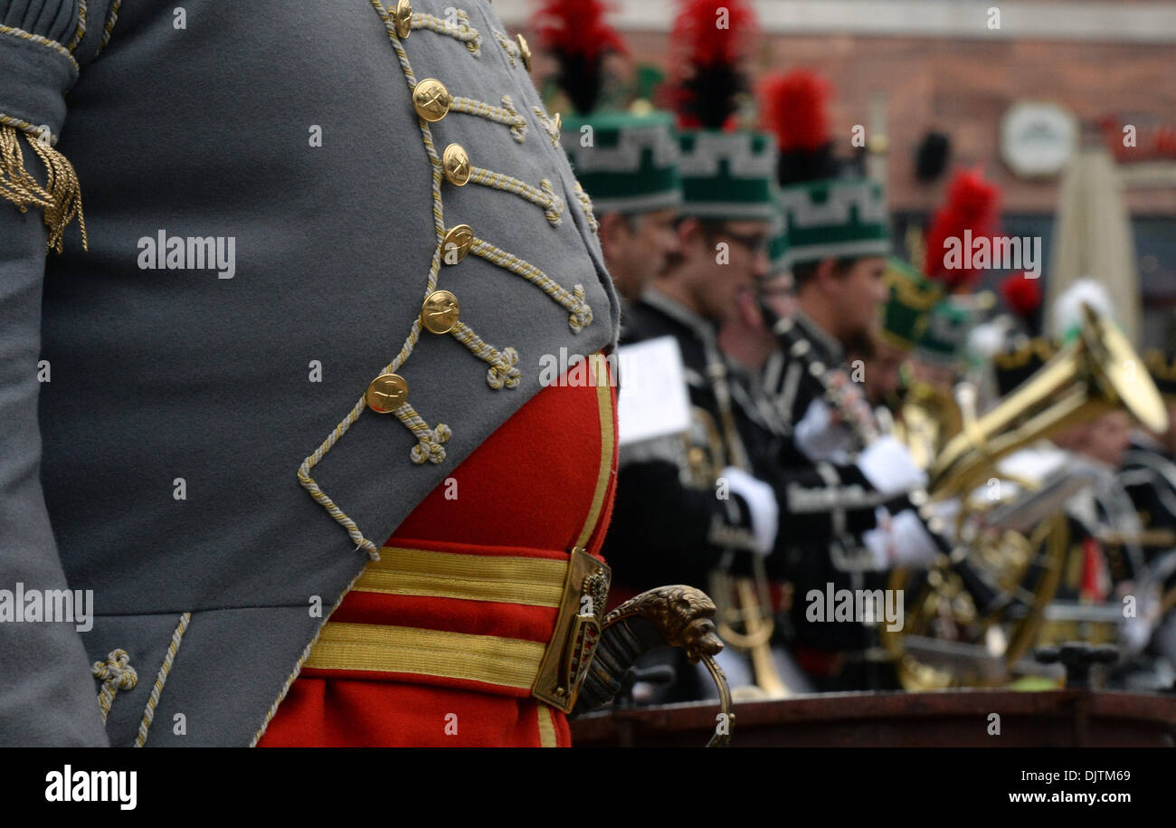 Chemnitz, Germany. 30th Nov, 2013. Miners in a marching band take part ...