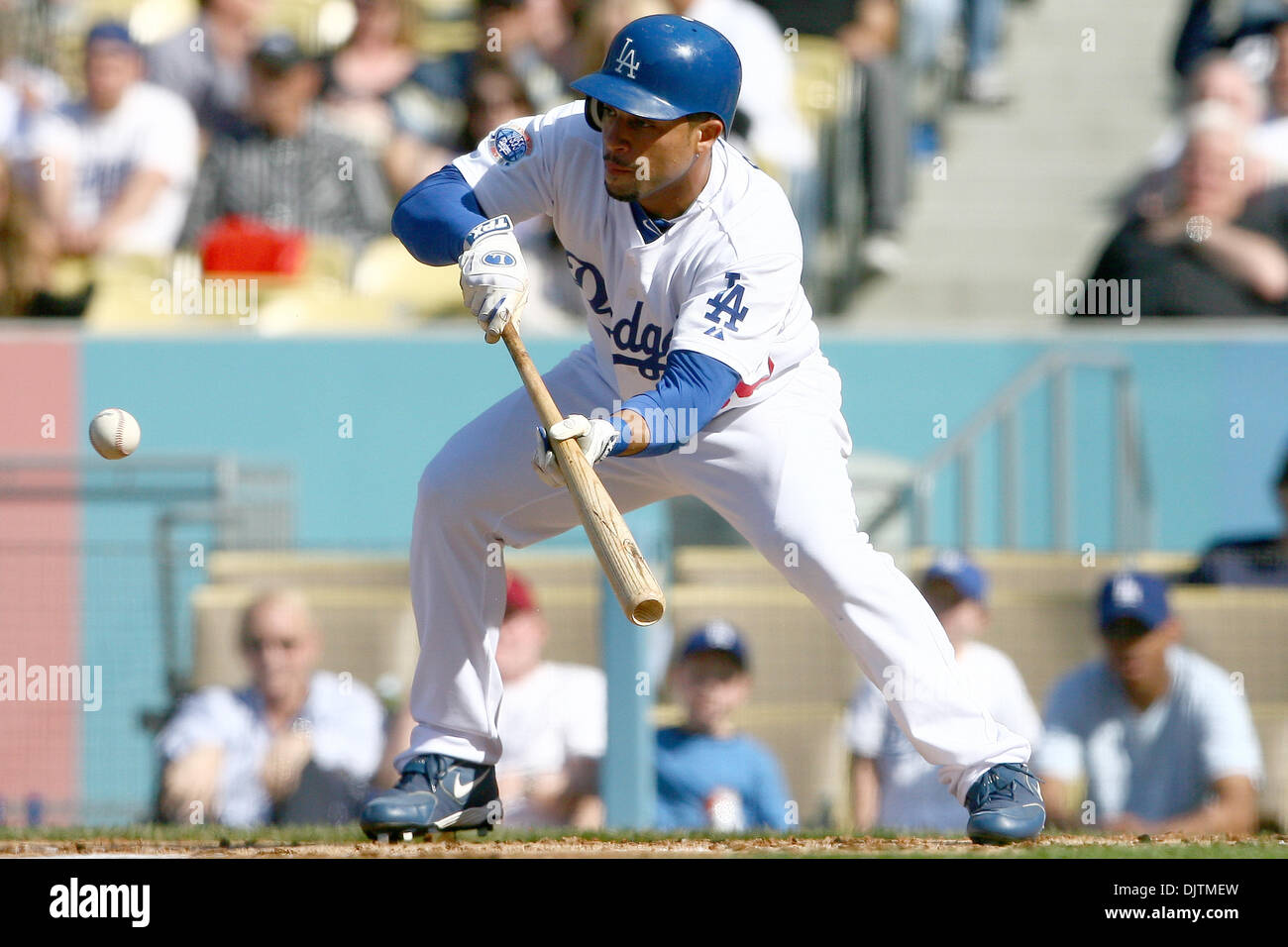 22 May 2010: Los Angeles Dodger right fielder Xavier Paul, bunts for an ...