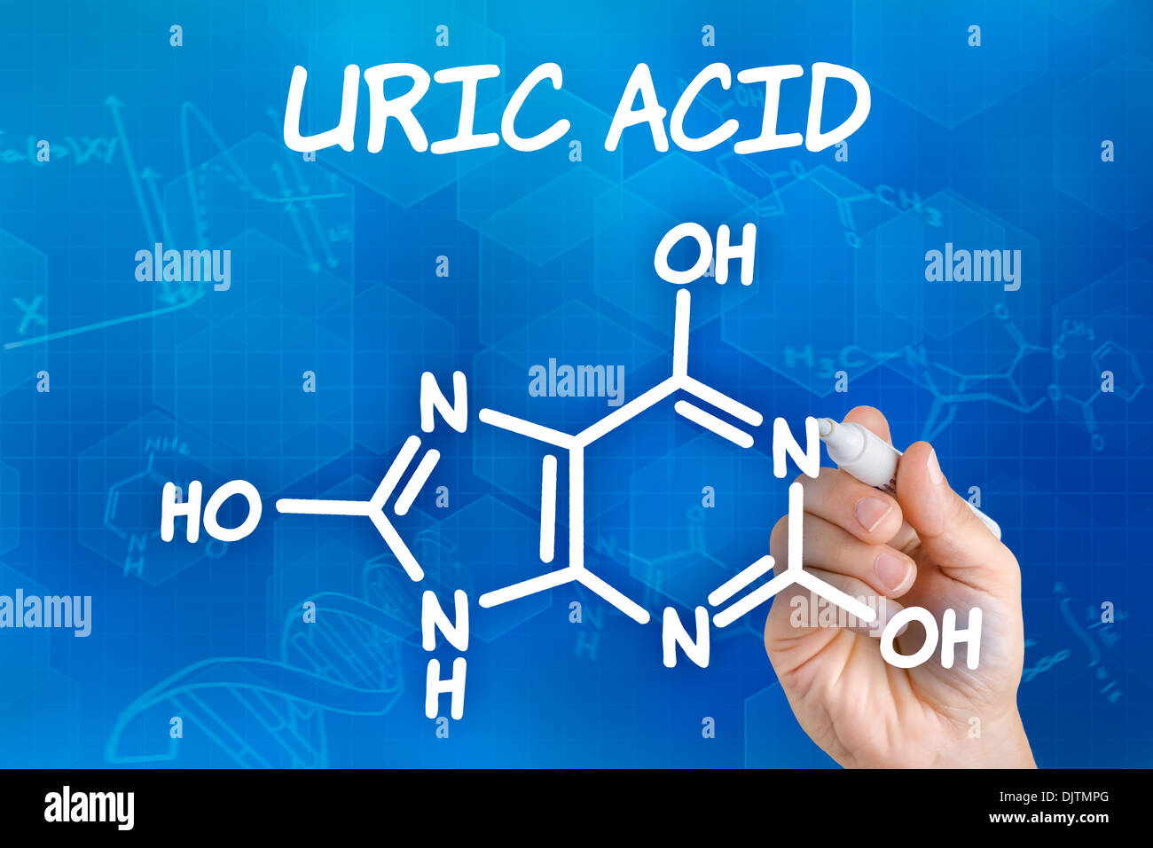 Hand with pen drawing the chemical formula of uric acid Stock Photo - Alamy