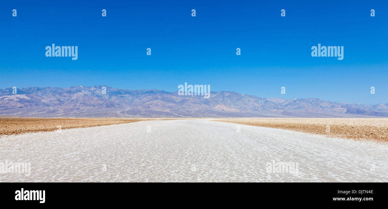USA, Death Valley. Badwater point: salt road in the middle of the ...