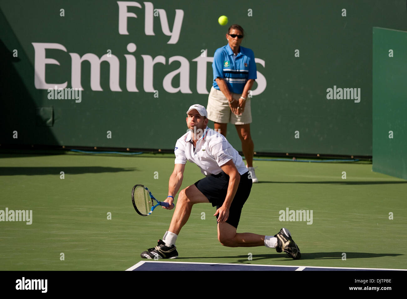 Andy Roddick (USA) returns a shot to Robin Soderling (SWE) at the 2010 ...