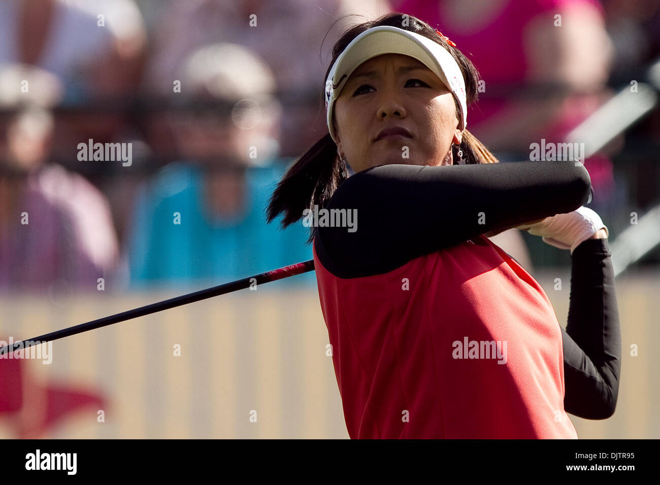 Meena Lee of South Korea tees off at the 1st hole of the 39th Kraft ...