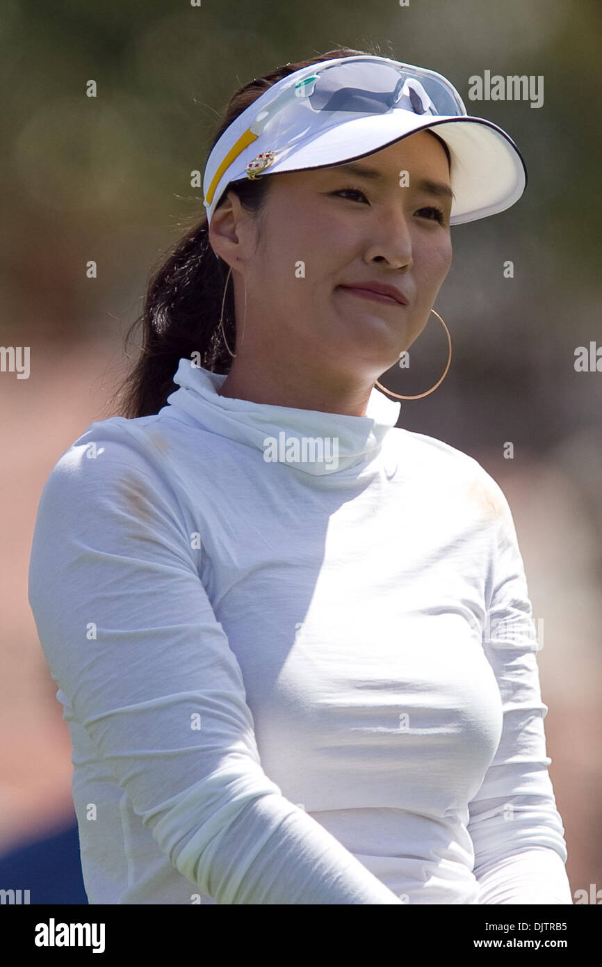 Grace Park of South Korea watches her shot to the 3rd hole of the 39th ...