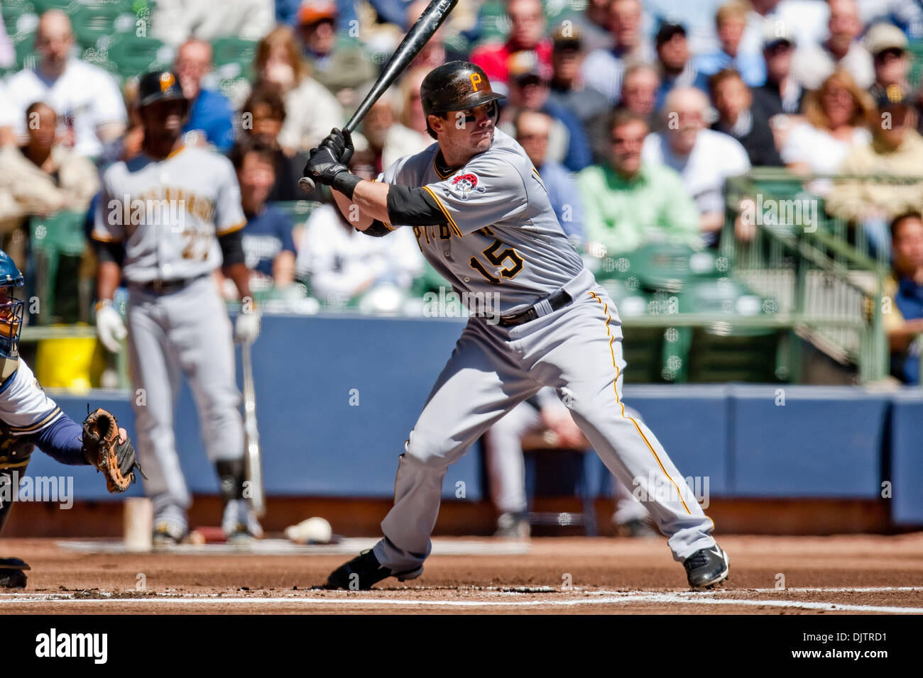 Pittsburgh Pirates third baseman Andy LaRoche #15 gets ready for the ...