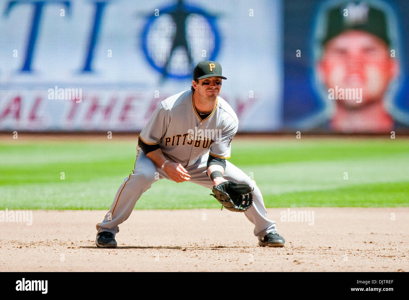 Pittsburgh Pirates third baseman Andy LaRoche #15 gets stays on his ...