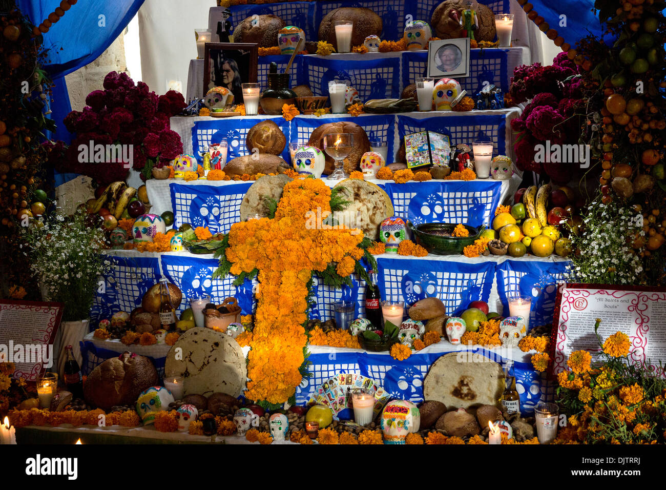 An altar or ofrendas set up to celebrate the Day of the Dead festival ...