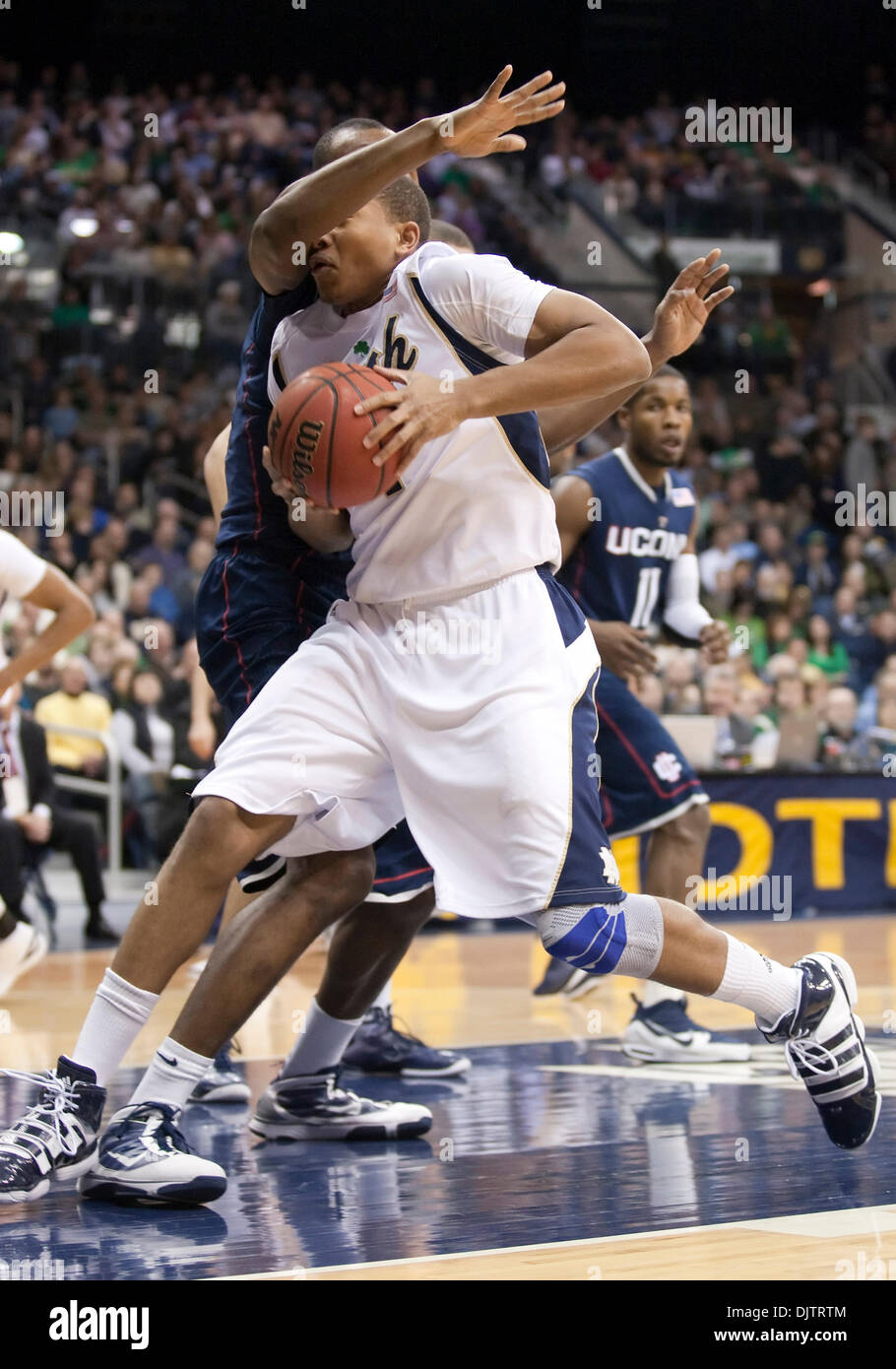 Notre Dame Forward Tyrone Nash (1) drives to the basket in game action ...