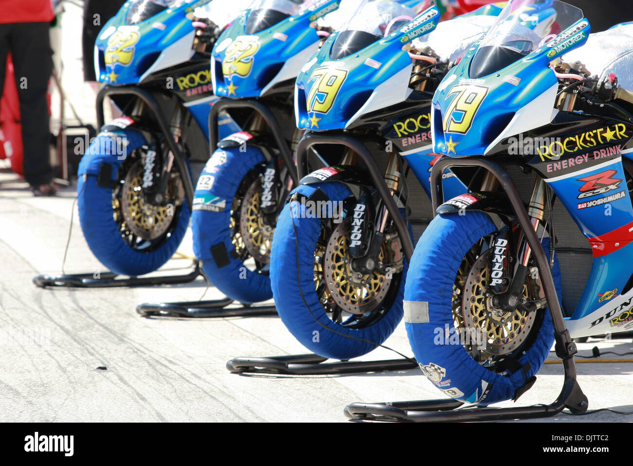 27 March 2010: Team Rockstar/Makita/Suzuki has 4 bikes lined up before ...