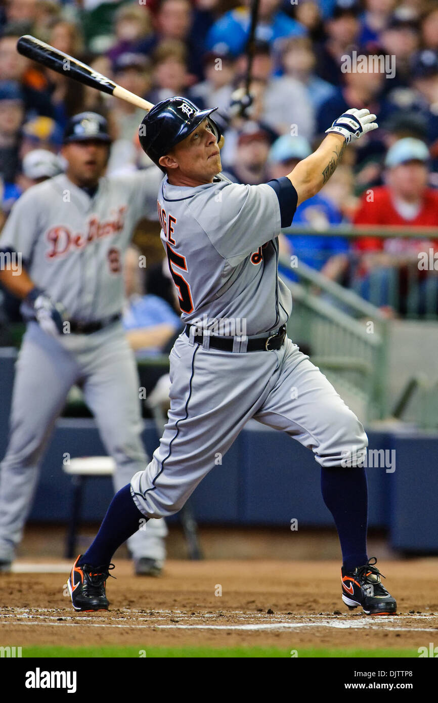 Detroit Tigers third baseman Brandon Inge (15) flies out during the ...