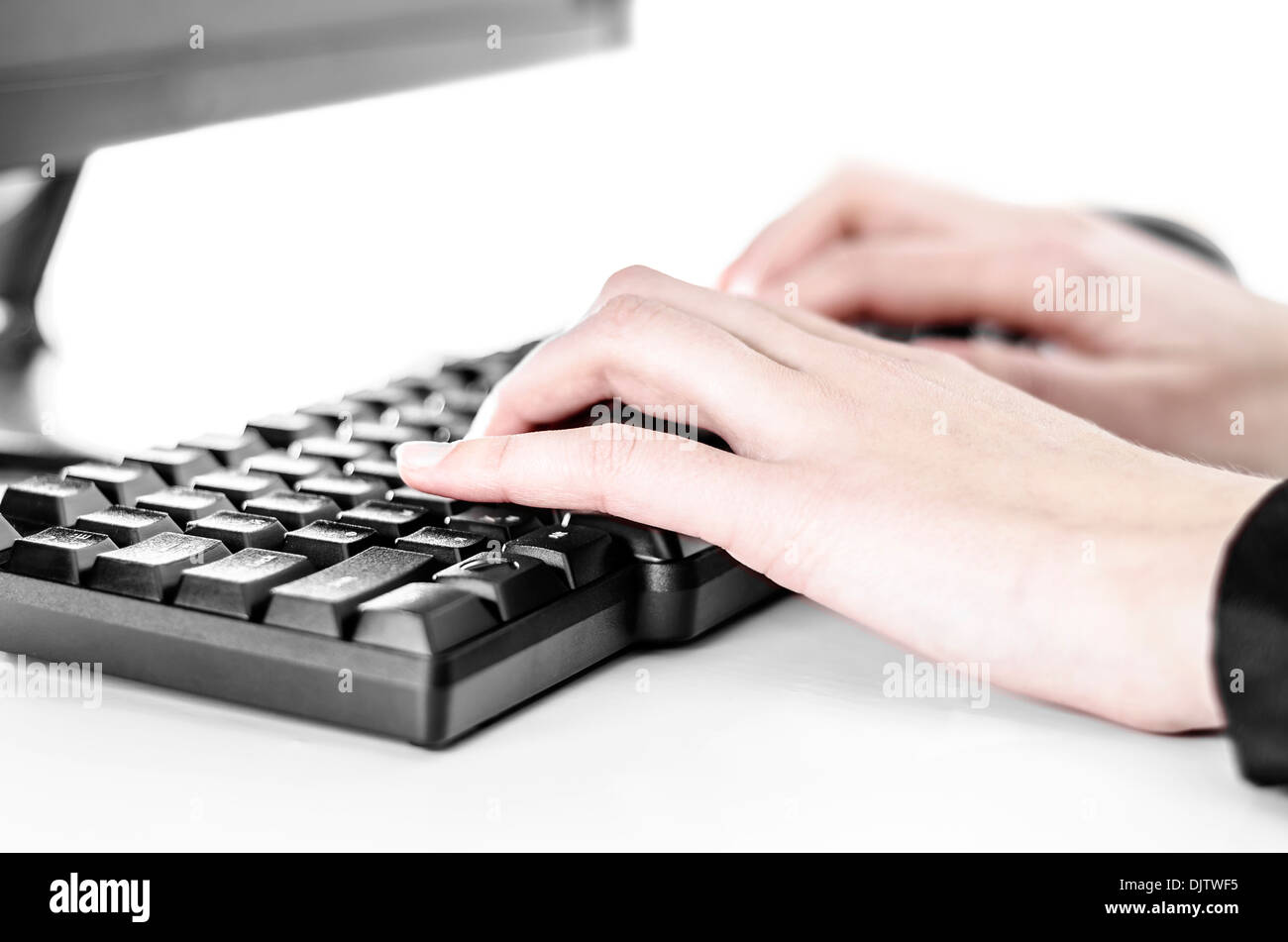 Close up view of female hands touching computer keyboard Stock Photo ...