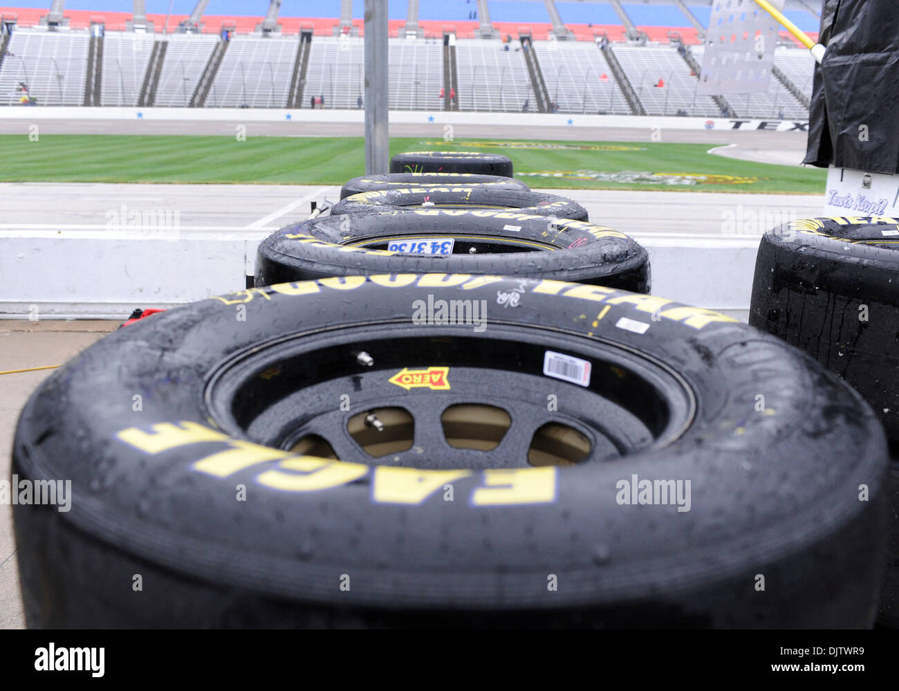 Tires sit on pit row during a rain delay at the Samsung Mobile 500 at ...